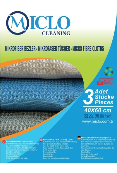 Miclo Cleaning Mikrofiber Bez (Pella Tr) 3'lü Paket Miclo Cleaning Mikrofiber Bez (Pella Tr) 3'lü Paket
