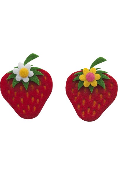 Toptan Keçe Çiçekli Çilek Figürü 5 Adet Çilek Süsü