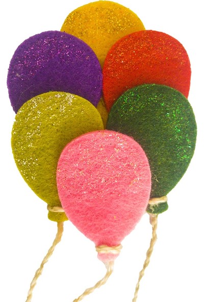 Toptan Keçe Ipli Simli Altılı Balon Süsü 3 Adet Balon Figürü