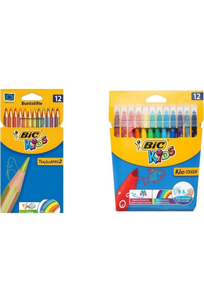 Bic Kids Tropicolors Kuru Boya Kalemi 12'li + Keçeli Boya 12'li