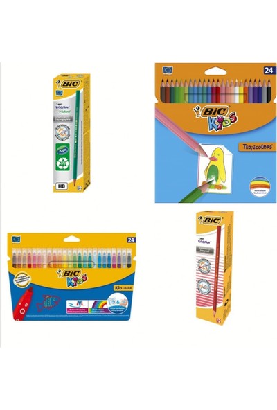 Bic Kuru Boya 24'lü + Keçeli Boya 24'lü + Kurşun + Kırmızı Kalem