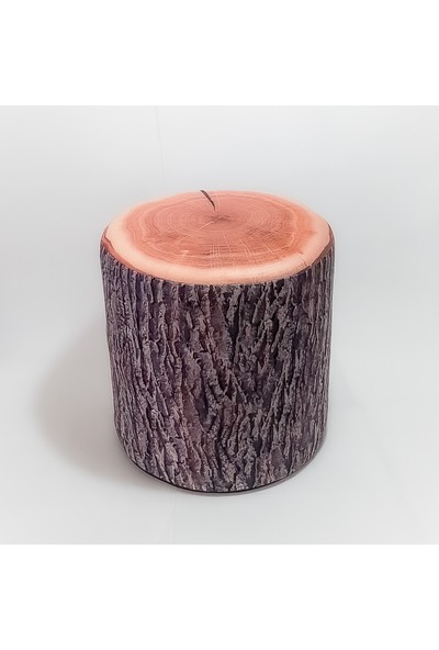 Dekopuf Kütük Desenli Yuvarlak Puf