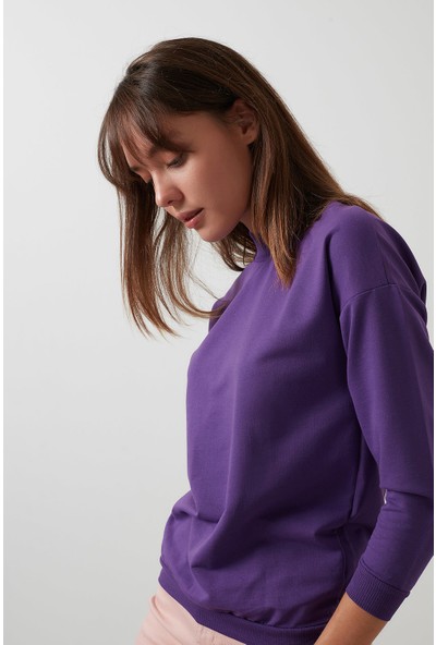 Lela Dik Yaka Basic Örme Sweat Kadın Sweat 5863323
