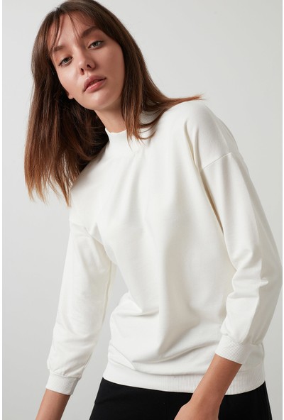 Lela Dik Yaka Basic Örme Sweat Kadın Sweat 5863323