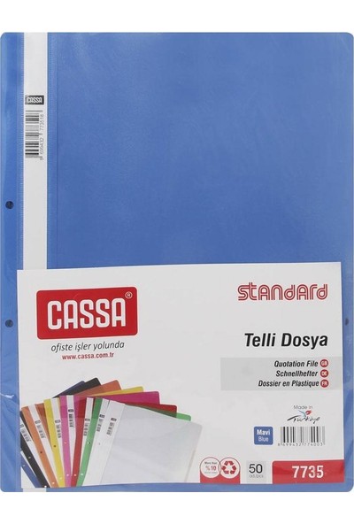 Cassa Telli Dosya Plastik Eco A4 Mavi 7730 50'li Cassa Telli Dosya Plastik Eco A4 Mavi 7730 50'li