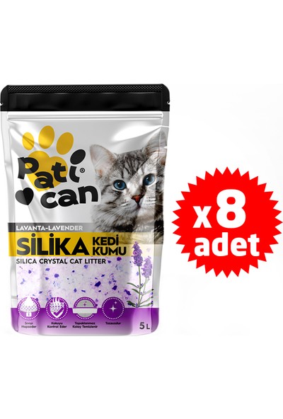 Patican Lavanta Kokulu Silika Kristal Kedi Kumu 5 lt x 8 Adet Patican Lavanta Kokulu Silika Kristal Kedi Kumu 5 lt x 8 Adet