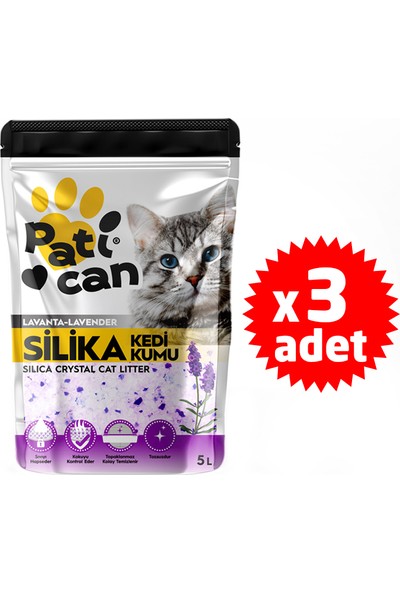 Patican Lavanta Kokulu Silika Kristal Kedi Kumu 5 lt x 3 Adet Patican Lavanta Kokulu Silika Kristal Kedi Kumu 5 lt x 3 Adet