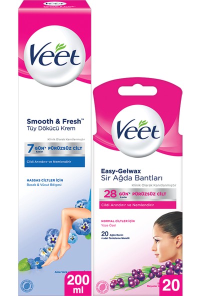 Veet Hassas Krem 200ml Promo + Veet Yüz Bölgesi Ağda Bandı 20li Veet Hassas Krem 200ml Promo + Veet Yüz Bölgesi Ağda Bandı 20li