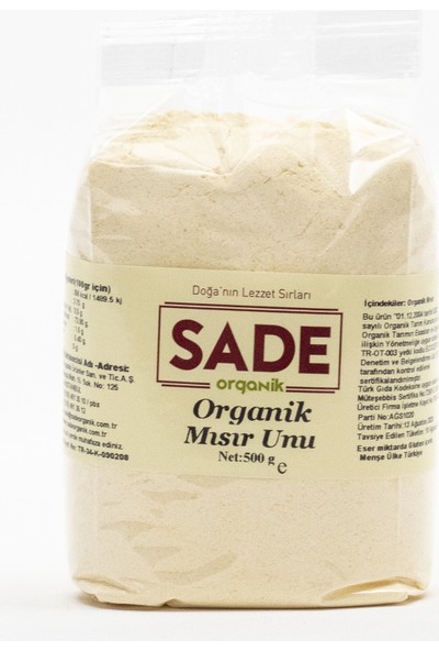 Sade Organik Mısır Unu 500 gr Sade Organik Mısır Unu 500 gr