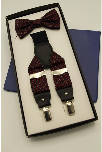 Tr10fashion Bordo Küp Desenli Askı Papyon Set Tr10fashion Bordo Küp Desenli Askı Papyon Set
