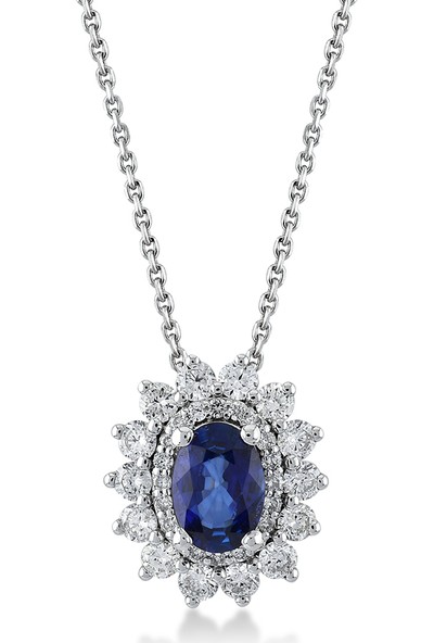 D Diamond 1,55 Karat Pırlanta Safir Kolye Altın