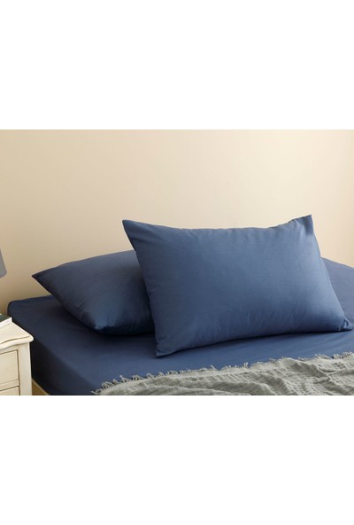 English Home Düz Penye Çift Kişilik Lastikli Çarşaf Takımı 160 x 200 cm Gece Mavisi