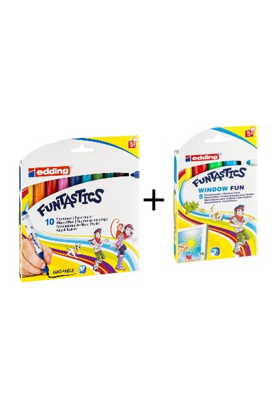 Edding Funtastıc 10 Renk Kalın Uçlu Keçeli Kalem + Edding Funtastıc Cam Kalemi Seti Edding Funtastıc 10 Renk Kalın Uçlu Keçeli Kalem + Edding Funtastıc Cam Kalemi Seti