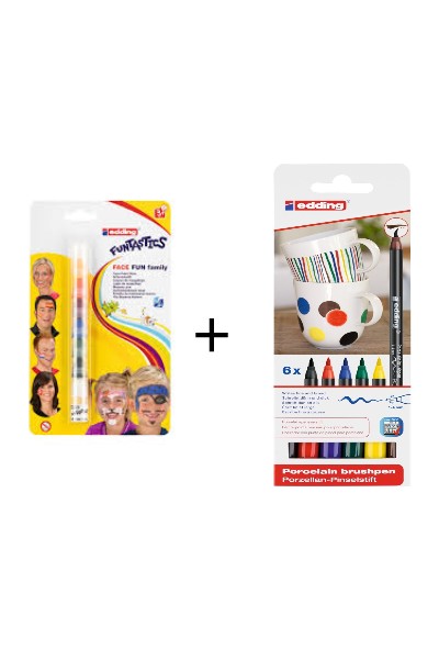 Edding Funtastıc Yüz Boyama Kalemi Seti + Edding Ana Renkler Porselen Boyama Kalem Seti