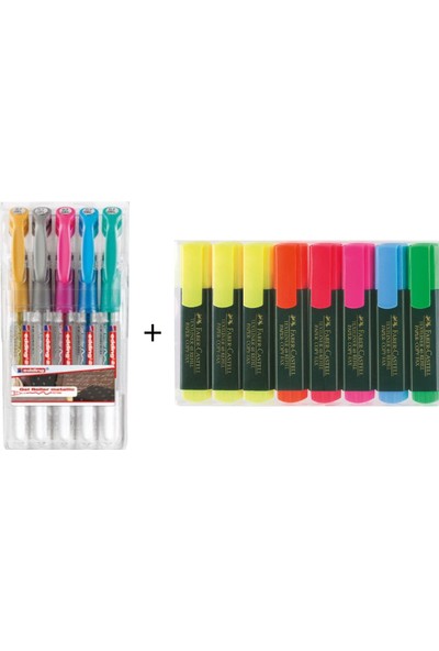 Edding Metalik Jel Kalem Seti + Faber-Castell 6+2 Fosforlu Kalem Seti Edding Metalik Jel Kalem Seti + Faber-Castell 6+2 Fosforlu Kalem Seti