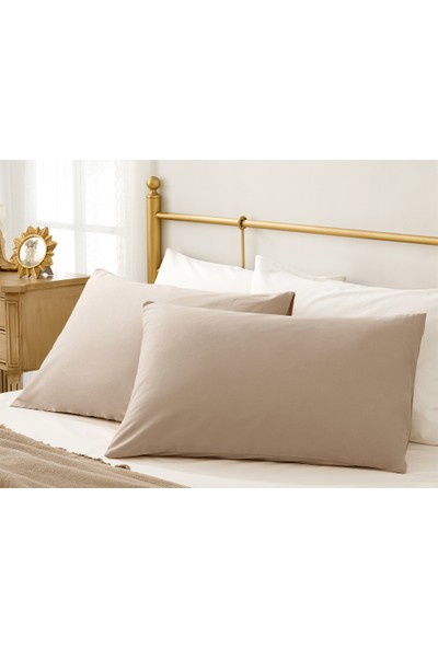 English Home Düz Pamuklu 2'li Yastık Kılıfı 50 x 70 cm Kahve Köpüğü