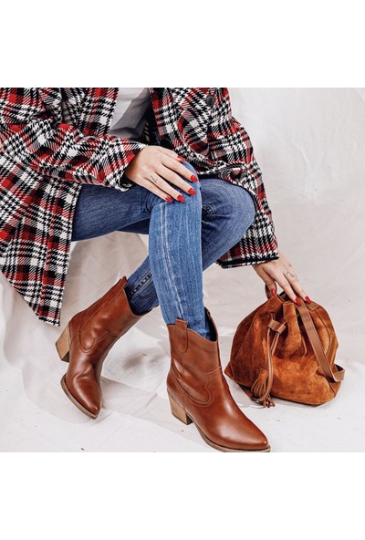 Limoya Bianca Taba Deri Çekme Kovboy Bot Klasik