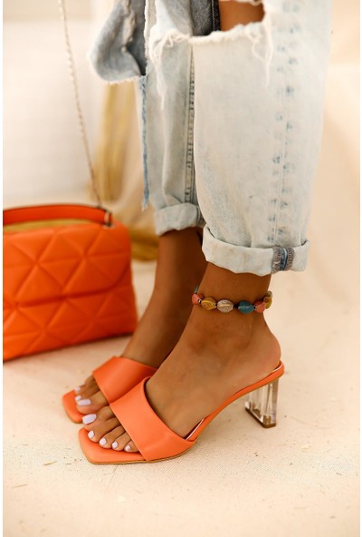 Limoya Elisa Portakal Şeffaf Ökçeli Terlik
