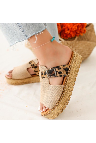 Limoya Evelyn Leopar Hasır Terlik Limoya Evelyn Leopar Hasır Terlik