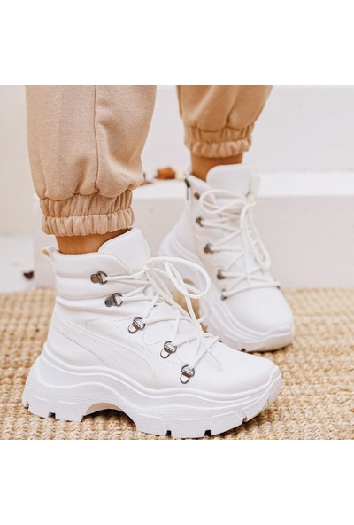 Limoya Kendall Beyaz Kalın Tabanlı Fermuarlı Spor Bot Limoya Kendall Beyaz Kalın Tabanlı Fermuarlı Spor Bot