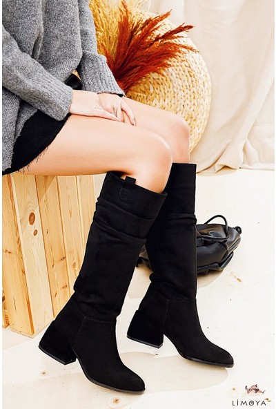 Limoya Panthera Siyah Süet Körüklü Çekme Çizme 6Cm Kalın Topuklu Limoya Panthera Siyah Süet Körüklü Çekme Çizme 6Cm Kalın Topuklu
