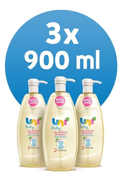Uni Baby Şampuan Boyasız 900 ml x 3 Adet