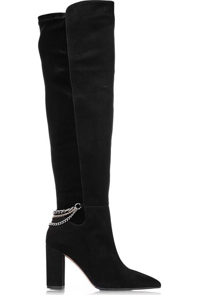 Cengiz Gümüş Siyah Süet Topuklu Çizme