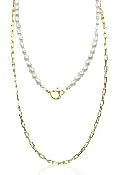 Parle Silver Arpa İnci Detaylı Ataç Zincir Kolye Parle Silver Arpa İnci Detaylı Ataç Zincir Kolye