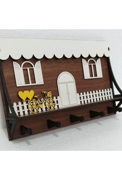 Kaan Laser Dekoratif Ahşap Anahtarlık Askısı Kahverengi Beyaz