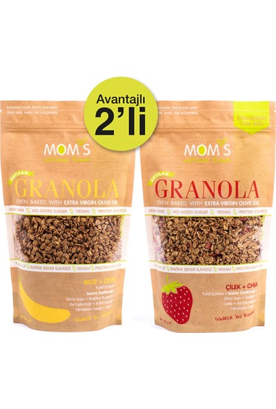 Mom's Natural Foods Ikili Granola Çilek-Chia 360 gr Muz-Ceviz 360 gr