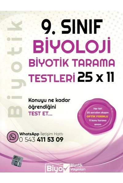 Biyotik Yayınları 9. Sınıf Biyoloji 25 x 11 Biyotik Tarama Testleri Biyotik Yayınları 9. Sınıf Biyoloji 25 x 11 Biyotik Tarama Testleri