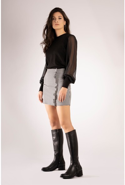 CZ London Kadın Uzun Çizme Fermuarlı Tabandan Şeritli