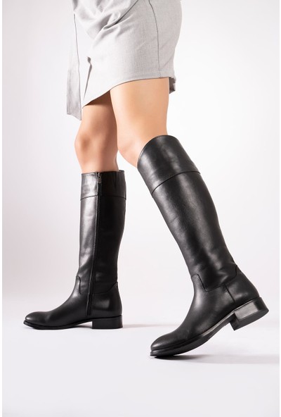 CZ London Kadın Topuklu Çizme Fermuarlı Lastikli Rahat Kalıp