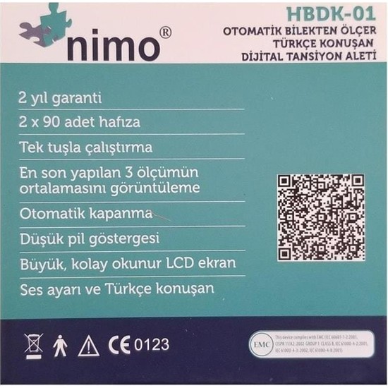 Nimo Tansıyon Aletı Bılekten Olcer Turkce Konusan Hbdk-01 Fiyatı