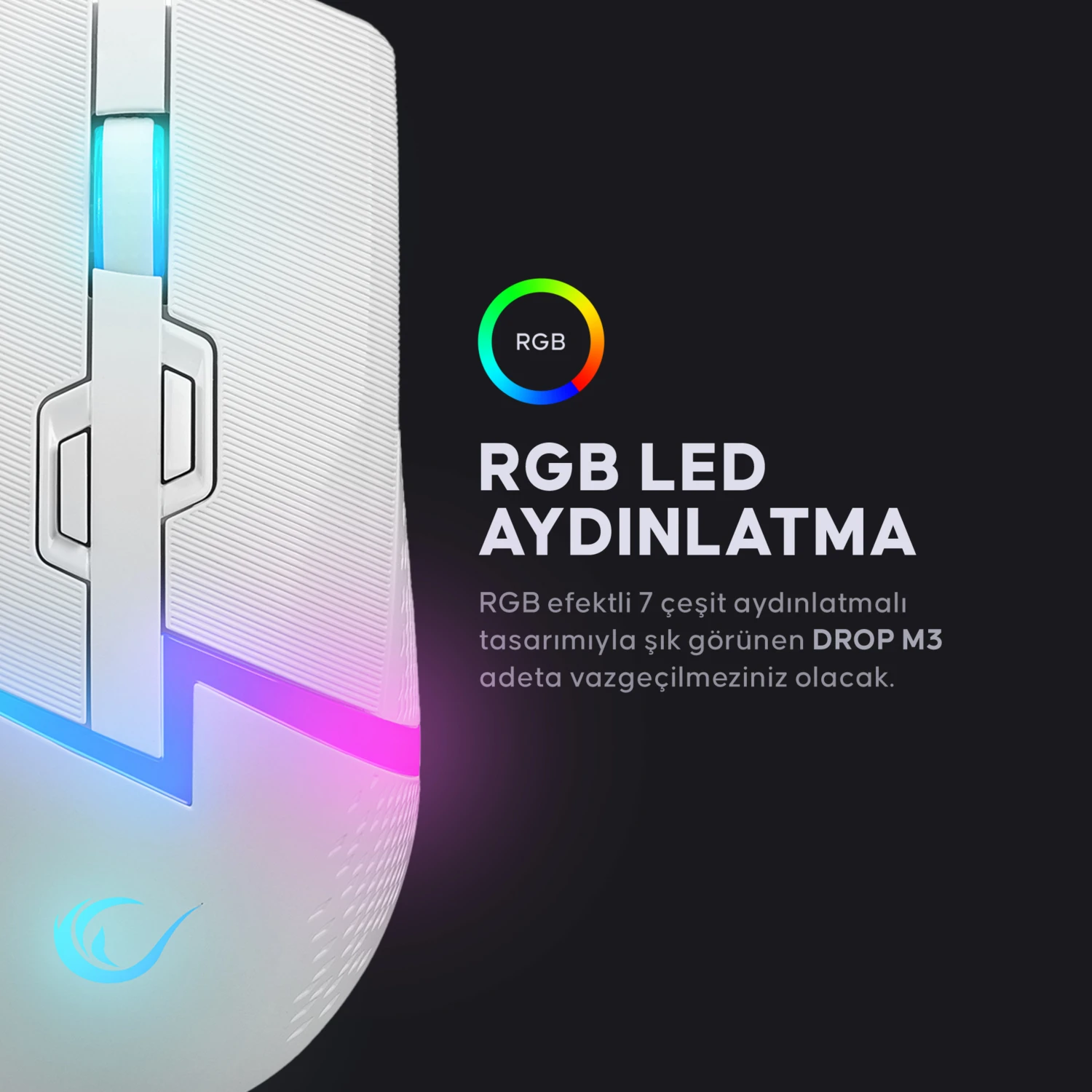 Rampage DROP M3 V2 24000 DPI 3311 Sensor Beyaz RGB Şarjlı Kablosuz 80 ...