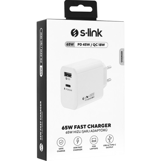 S-Link SL-EC69 Gan Pd 65W / Qc 18W Type Usb-C +Usb A Hızlı Fiyatı