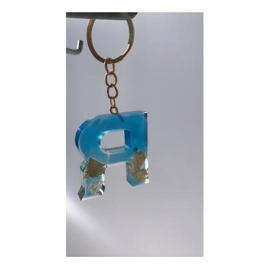 R Harfi Mavi Renkli R Harf Gold Taşlı Anahtarlık Handmade El Fiyatı