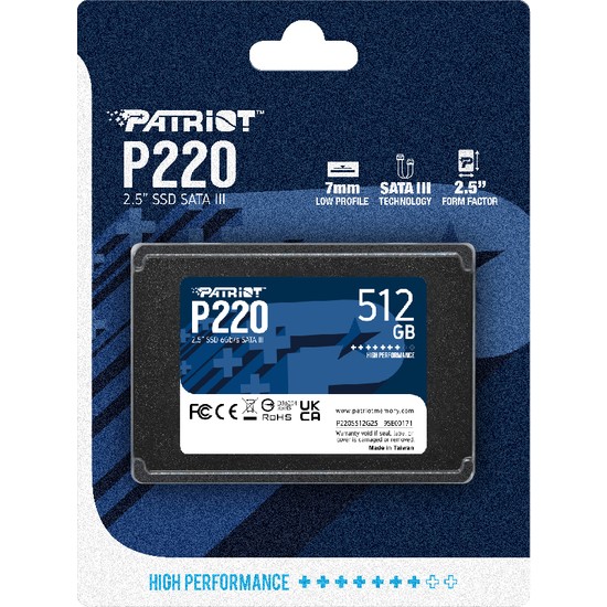 Patriot P220 512GB 550/500MB/s 2.5" SATA3 SSD Disk Fiyatı