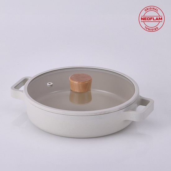 Neoflam Fika Cam Kapaklı Alumınyum Sığ Tencere 26 cm Bej Fiyatı