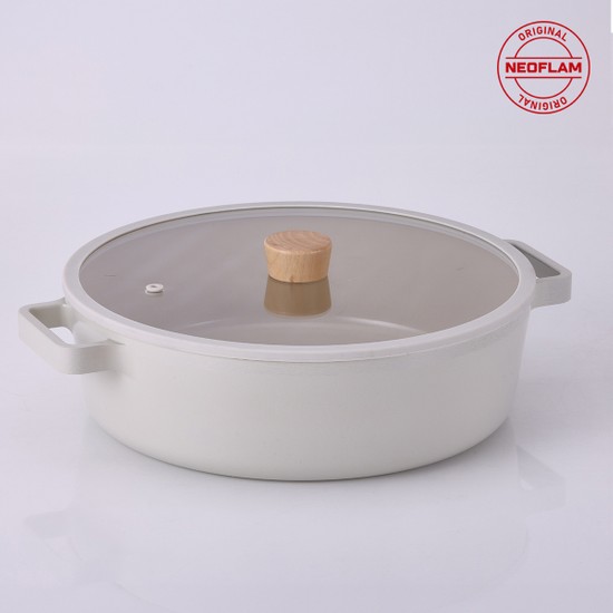 Neoflam Fika Cam Kapaklı Alumınyum Sığ Tencere 30 cm Bej Fiyatı