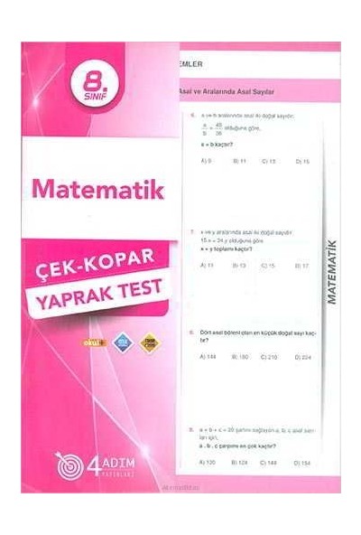 4 Adım 8. Sınıf Matematik Çek Kopar Yaprak Test 4 Adım 8. Sınıf Matematik Çek Kopar Yaprak Test