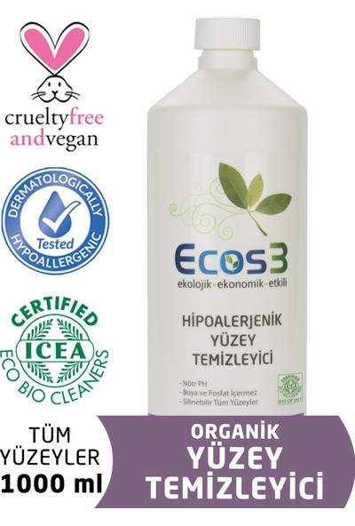 Ecos3 Organik Hipoalerjenik Yüzey Temizleyici (1000 Ml)