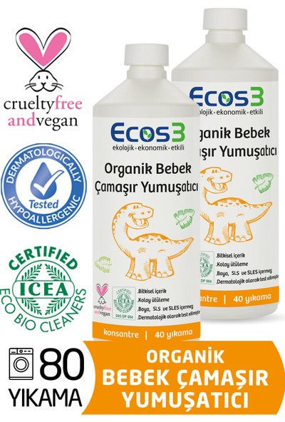 Ecos3 Organik Bebek Çamaşır Yumuşatıcı - 80 Yıkama (2 X 1000 Ml) Ecos3 Organik Bebek Çamaşır Yumuşatıcı - 80 Yıkama (2 X 1000 Ml)