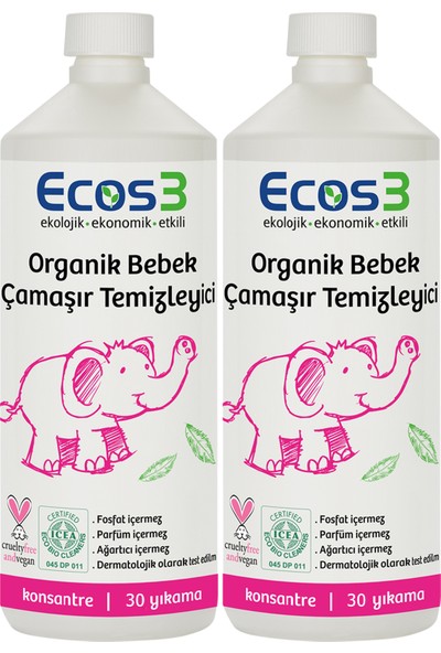 Ecos3 Organik Bebek Çamaşır Temizleyici - 60 Yıkama (2 X 1050 Ml)