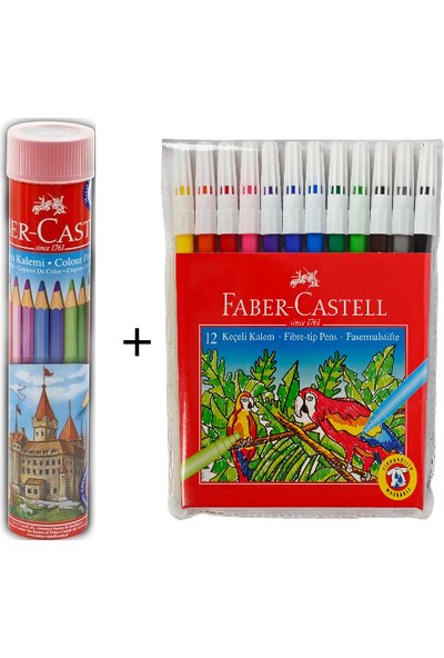 Faber-Castell 12'li Tüp Kuru Boya + Faber-Castell 12 Renk Keçeli Kalem