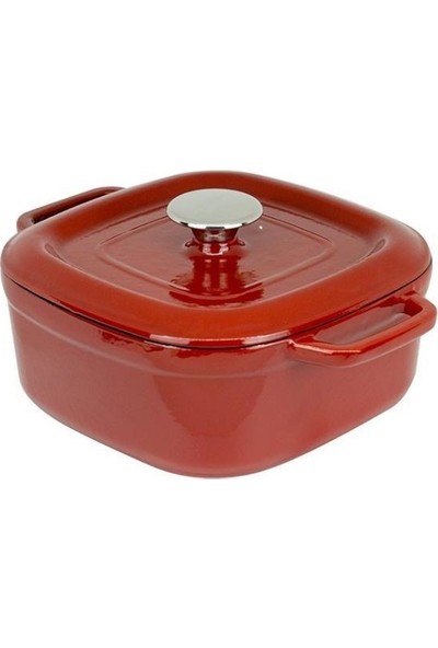 Bambum Caste Kare Demir Döküm Tencere Kırmızı 26 cm