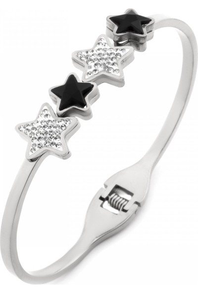 Begonvilley Zirkon Taşlı Yıldız Figürlü Paslanmaz Çelik Kadın Bileklik