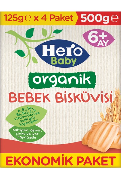 Hero Baby Organik Bebek Bisküvisi 500g (4x125g) Hero Baby Organik Bebek Bisküvisi 500g (4x125g)