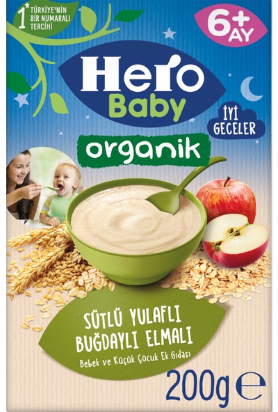 Hero Baby Organik Sütlü Buğdaylı Yulaflı Elmalı Kaşık Mama 200g Hero Baby Organik Sütlü Buğdaylı Yulaflı Elmalı Kaşık Mama 200g
