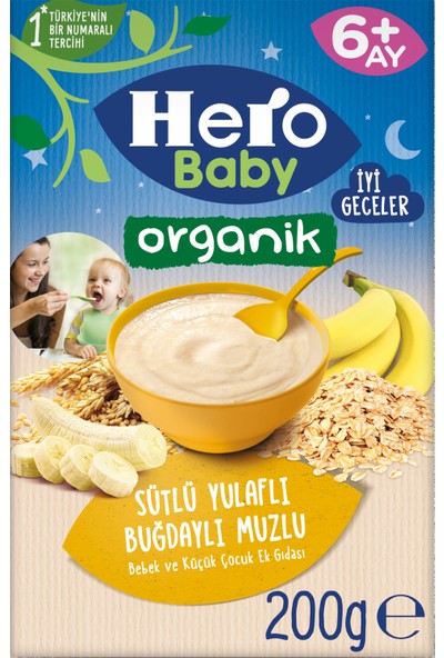 Hero Baby Organik Sütlü Buğdaylı Yulaflı Muzlu Kaşık Mama 200g Hero Baby Organik Sütlü Buğdaylı Yulaflı Muzlu Kaşık Mama 200g